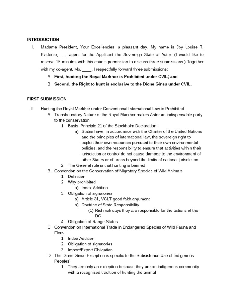 Sample Orals Moot Speech 1 | PDF | Hunting | Justice
