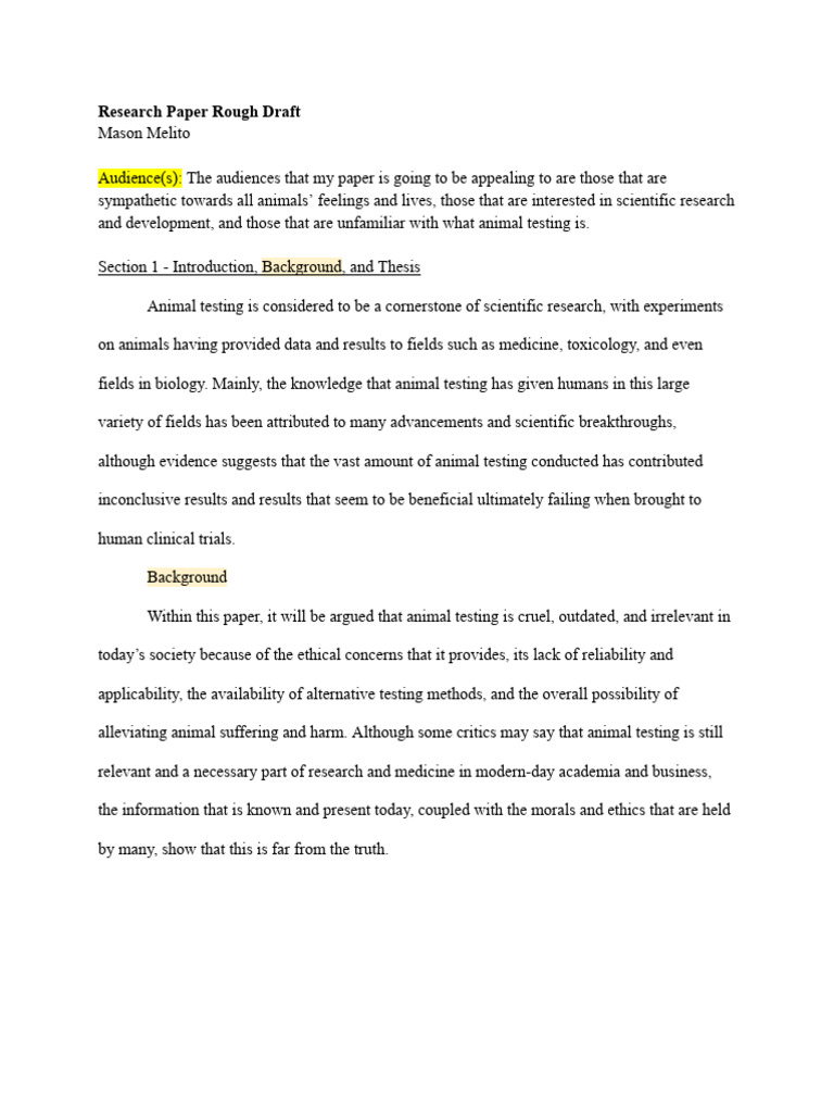 Research Paper Rough Draft | PDF | Animal Testing | Suffering