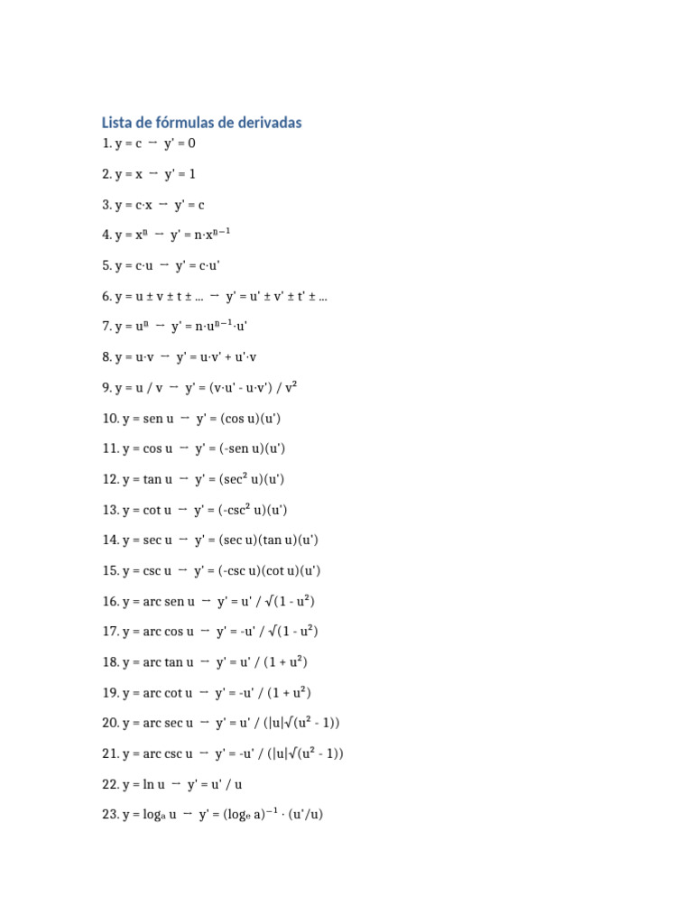 Formulas Derivadas | PDF