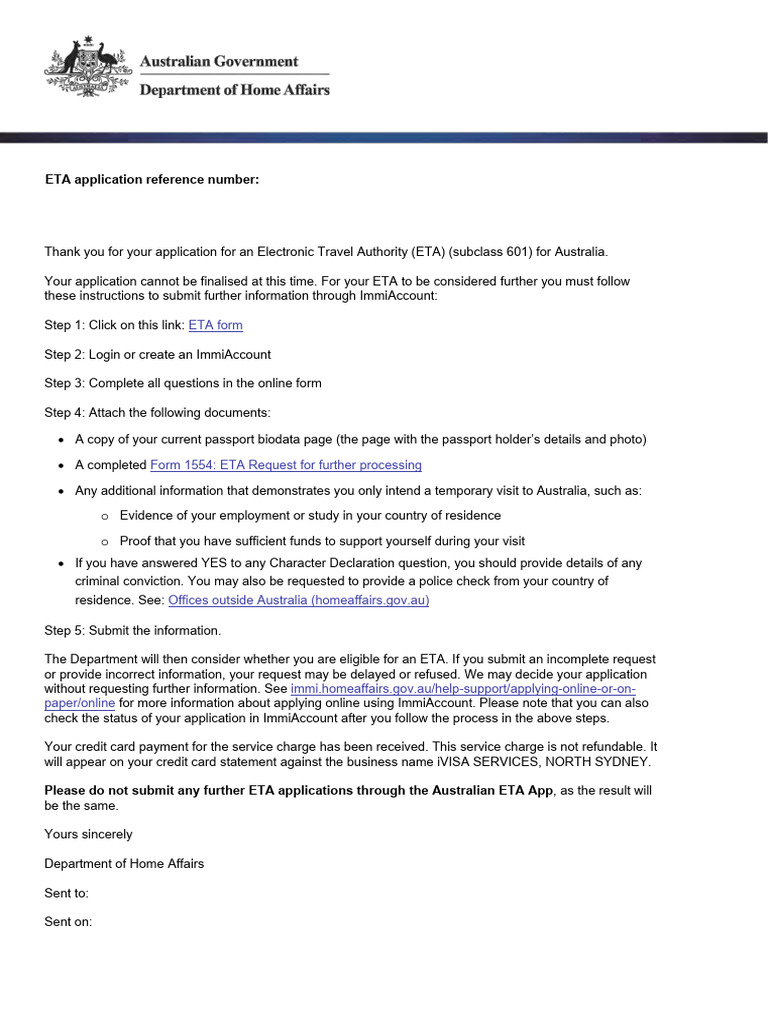 ETA Application Outcome Notification | PDF