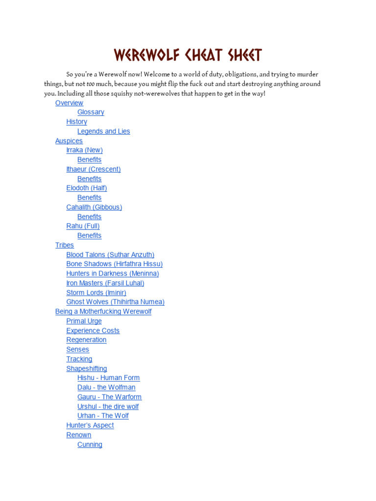 Ultimate Werewolf Guide and Cheat Sheet | PDF | Werewolves