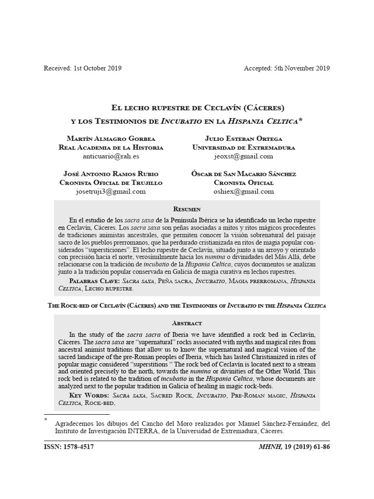 El Lecho Rupestre de Ceclavín (Cáceres) y Los Testimonios de Incubatio ...