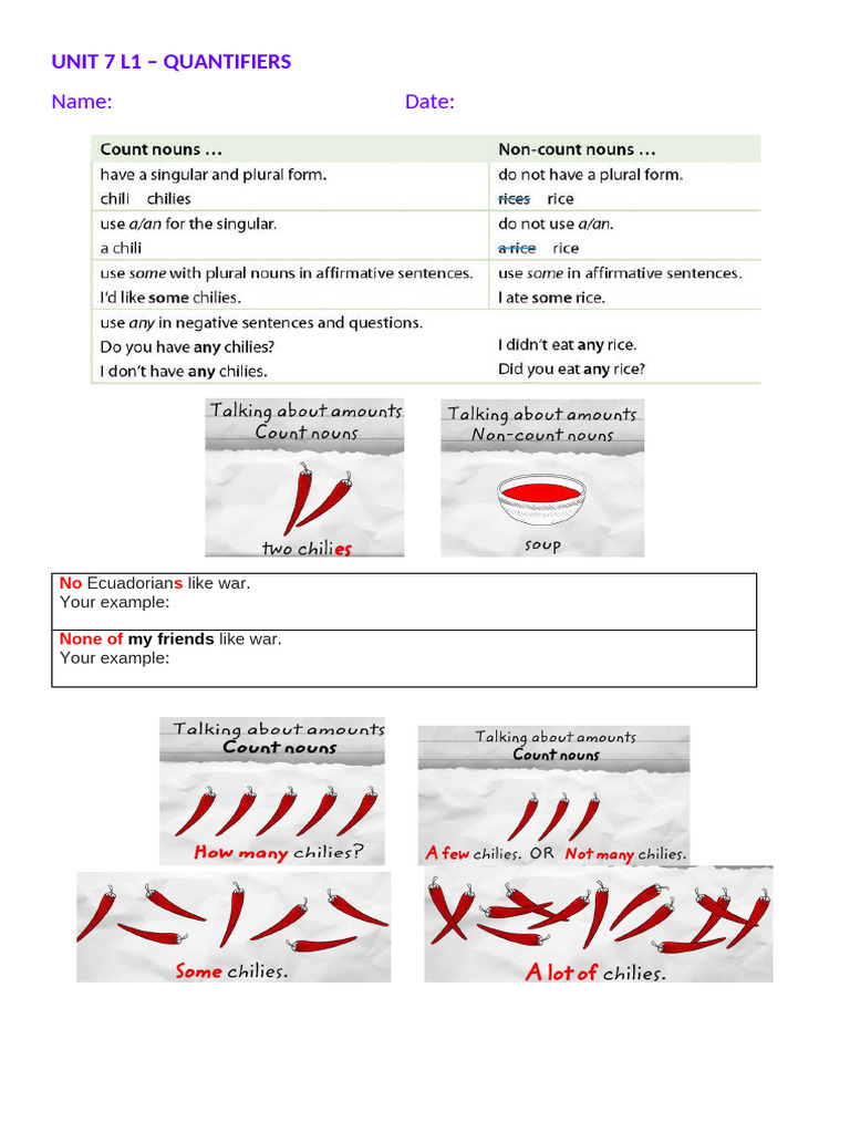 Unit 7 l1 - Quantifiers | PDF