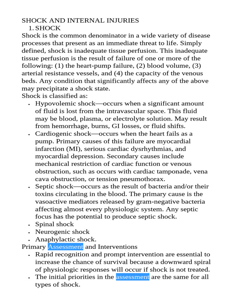 Shock Internal Injuries Emergencies Lecture | PDF | Shock (Circulatory ...