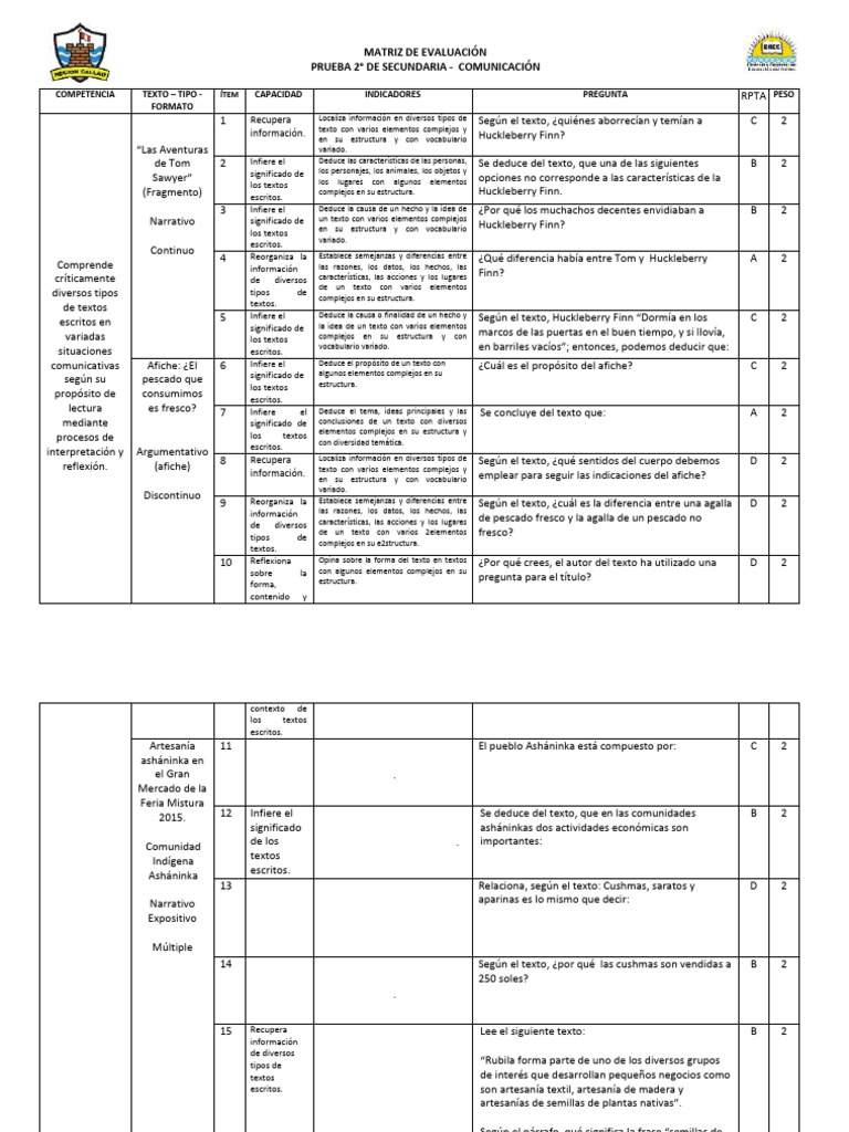 MATRIZ DE LECTURA_SDO_SECC | PDF