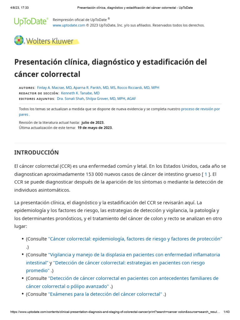 Diagnóstico y estadificación del cáncer colorrectal | PDF | Cáncer ...
