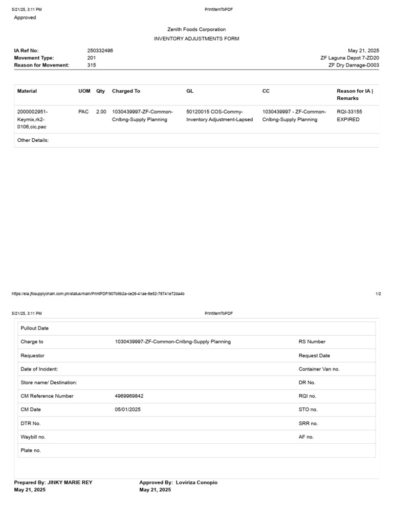 IA Ref No: Movement Type: Reason For Movement | PDF