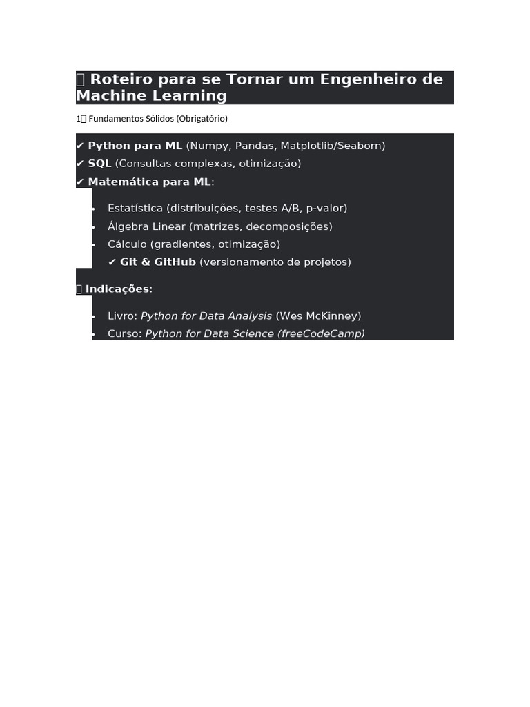 ? Roteiro Para Se Tornar Um Engenheiro de Machine Learning | PDF