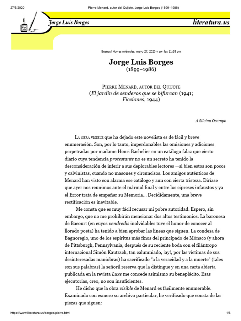 Pierre Menard Autor Del Quijote Jorge Luis Borges | PDF | Don Quijote ...