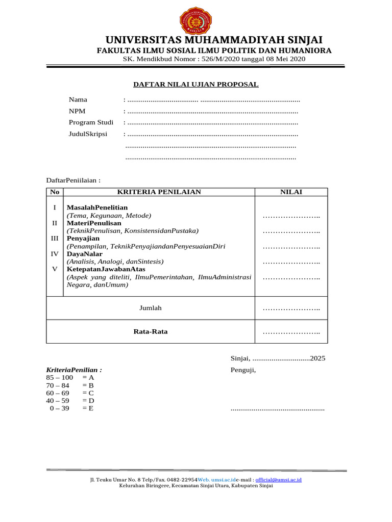 Daftar Nilai Ujian Proposal 2025 | PDF