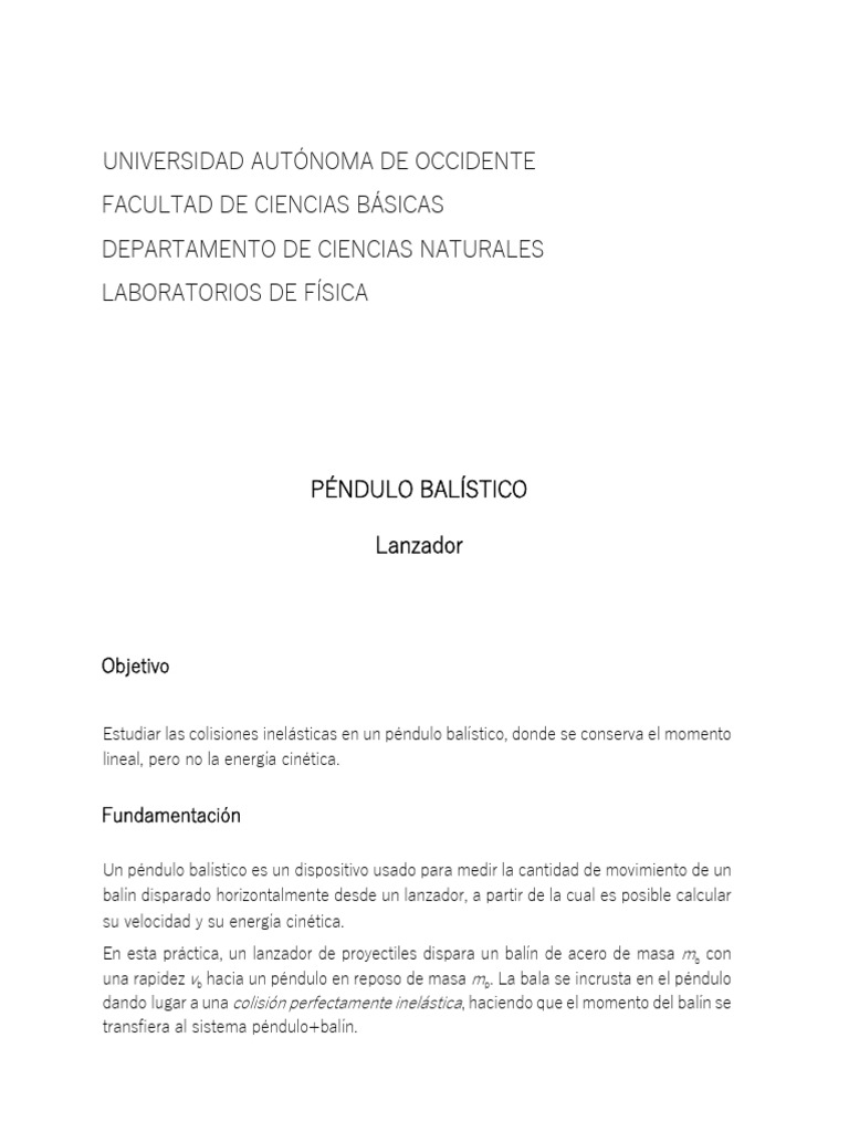 Estudio de Colisiones en Péndulo Balístico | PDF | Péndulo | Masa
