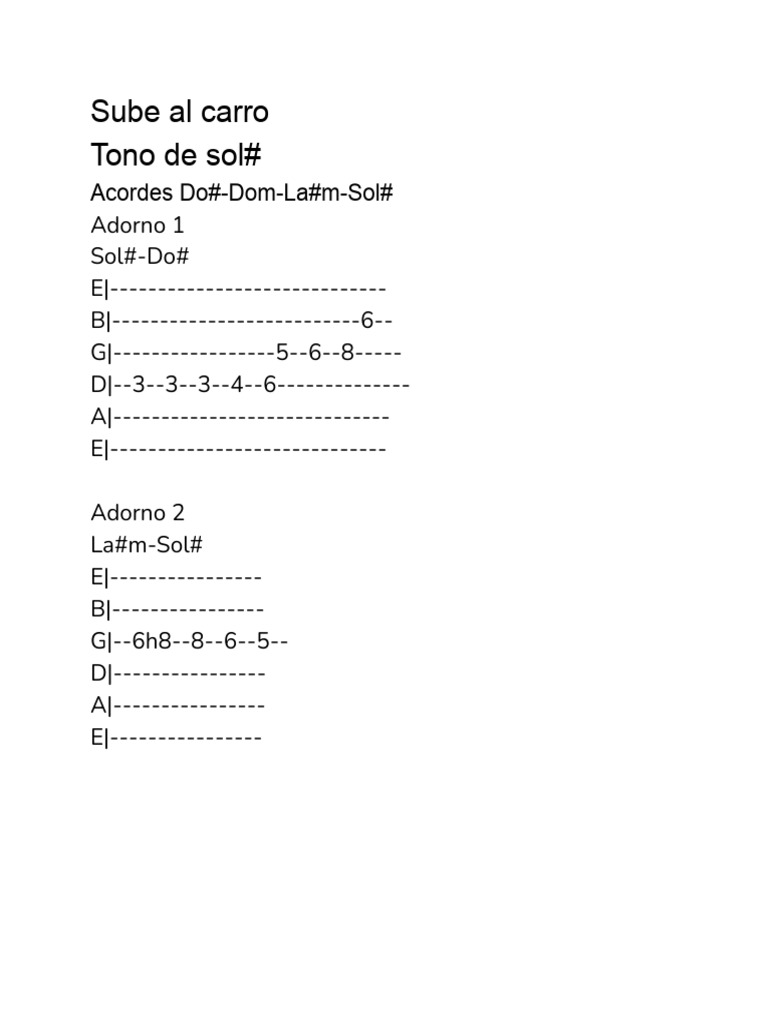 Acordes y letra de "Sube al carro" | PDF