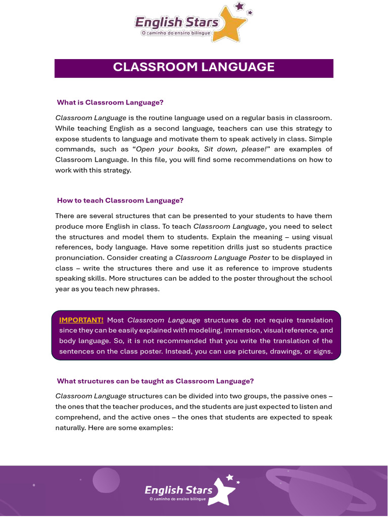 Classroom Language - English Stars | PDF | English Language | Classroom