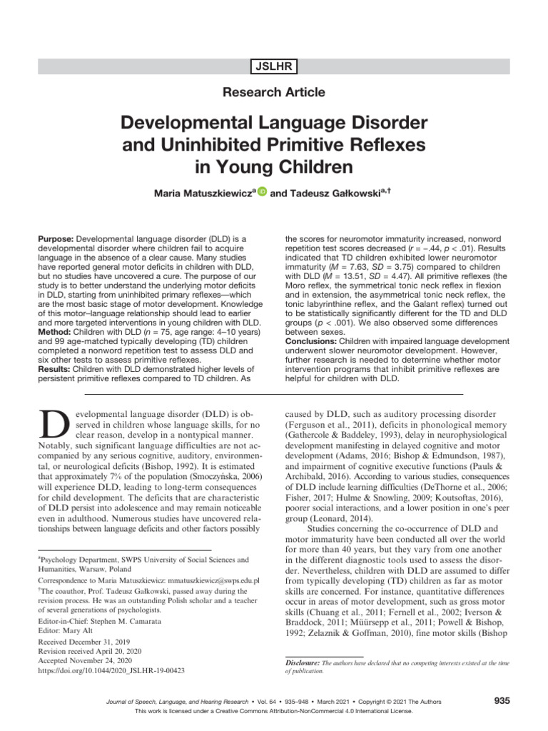 DLD and Primitive Reflexes in Children | PDF | Linguistics | Human ...
