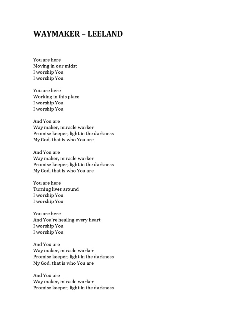 Way Maker Lyrics by Leeland | PDF