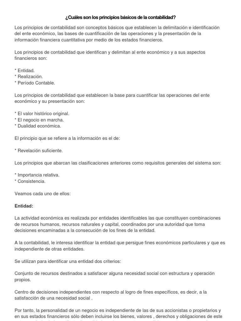 Cuáles Son Los Principios Básicos de La Contabilidad | PDF | Principios ...