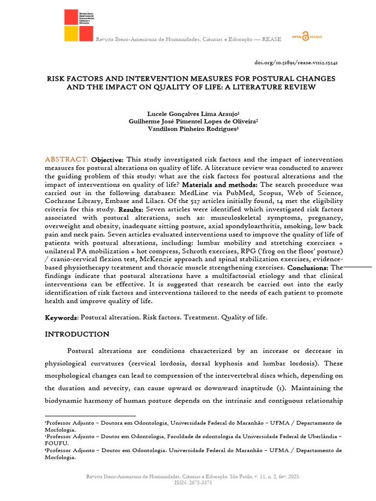 Risk Factors and Intervention Measures For Postural Changes and The ...