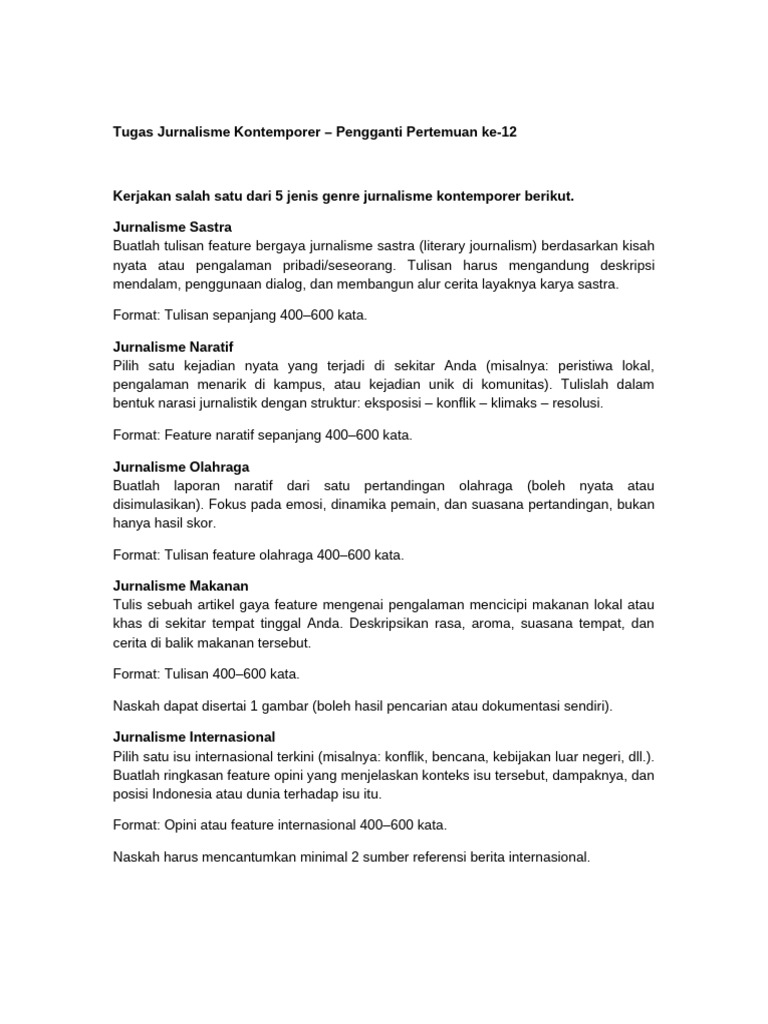 Tugas Pengganti Jurnalisme Kontemporer | PDF