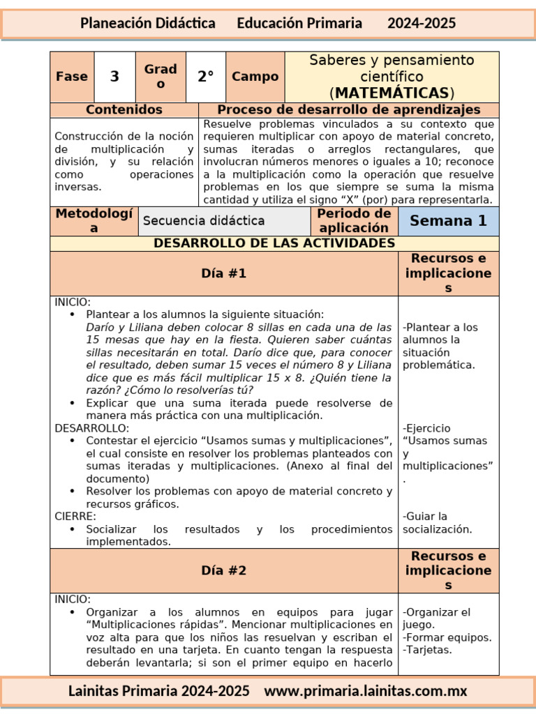 2do Grado Mayo - 08 Matemáticas Planeación | PDF | Multiplicación ...