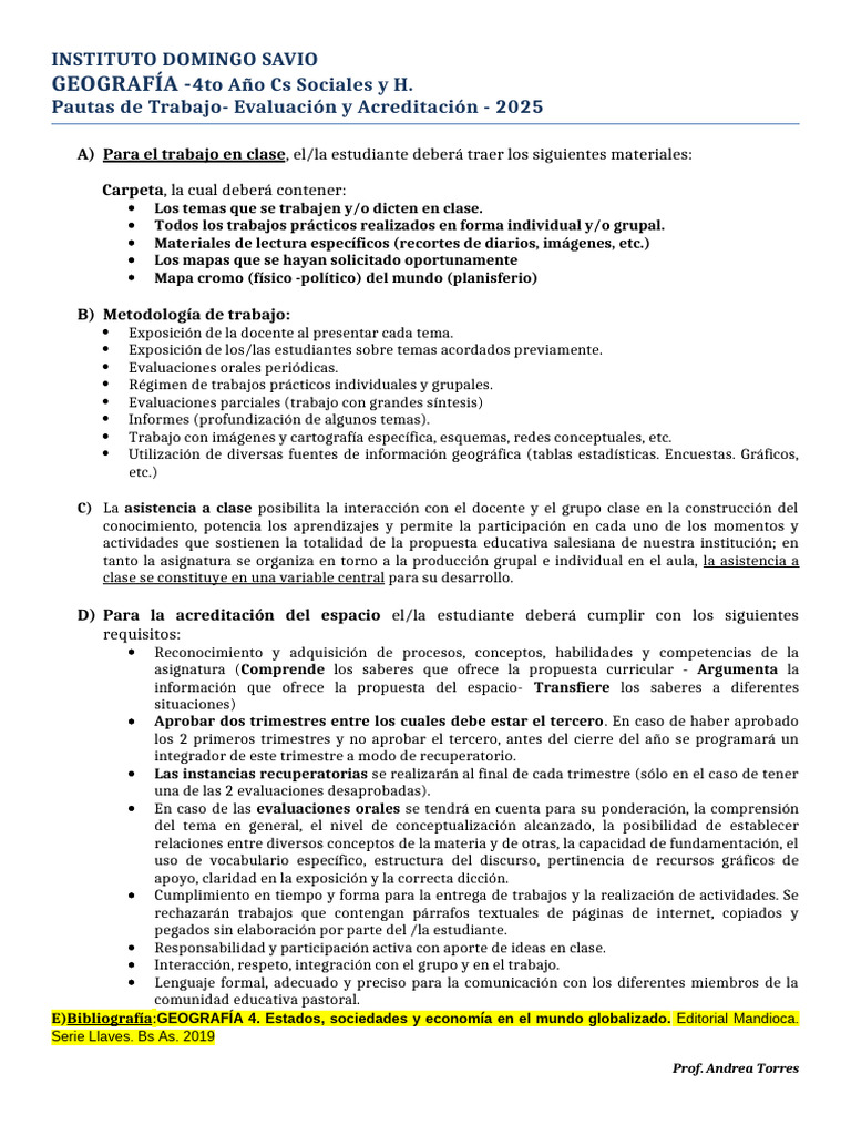 GEOGRAFÍA I-II - Pautas de Trabajo y Evaluación | PDF | Aprendizaje