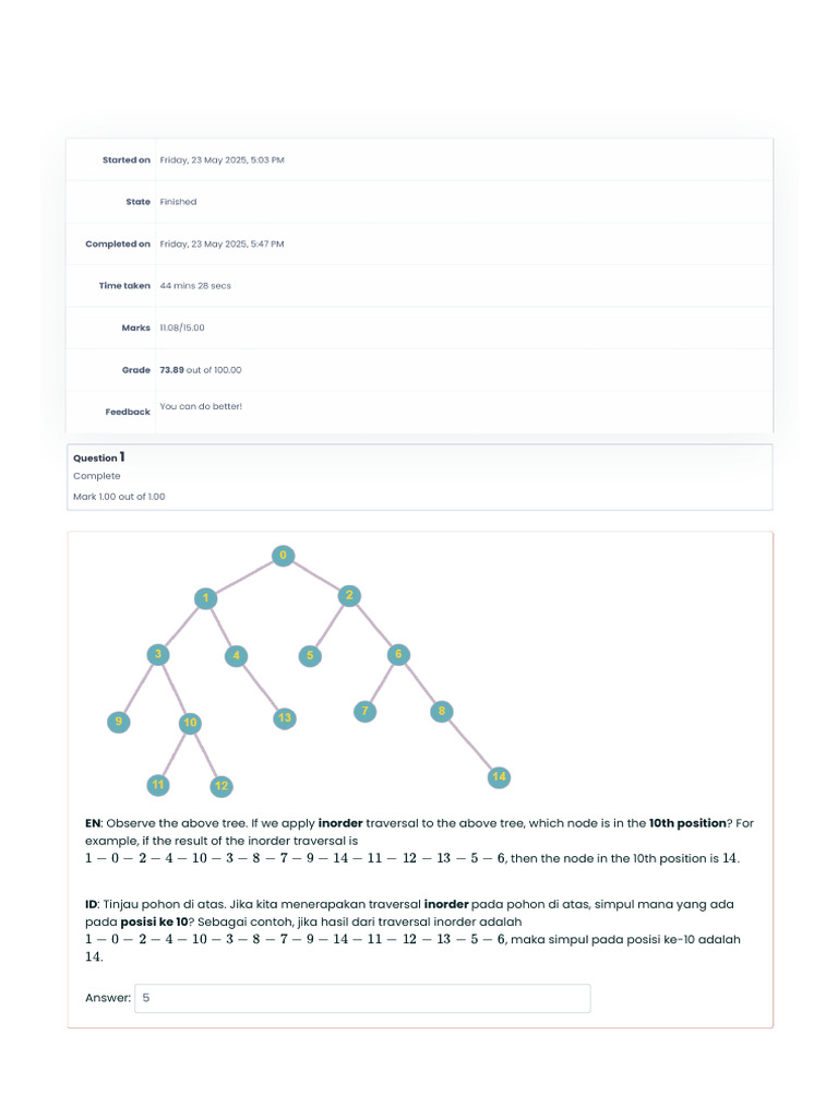 Online Quiz 12 - Pohon (Bagian 2) .1 - Attempt Review - CeLOE LMS | PDF