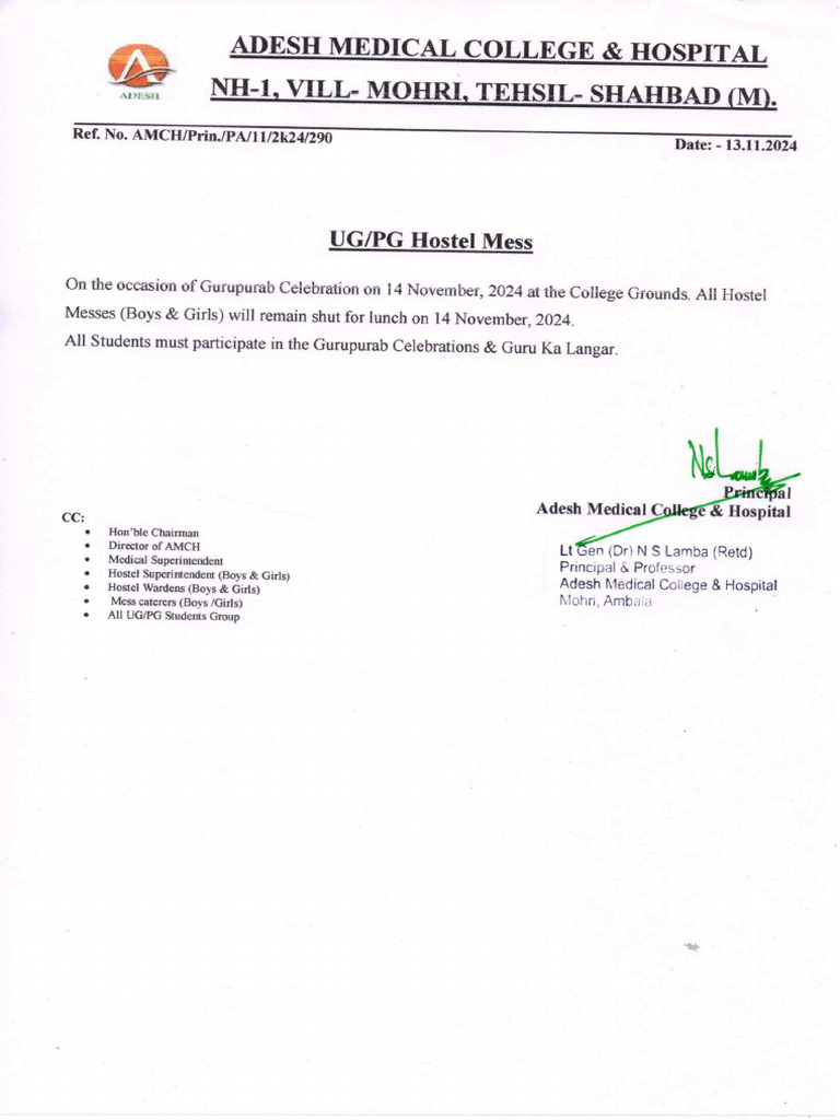 UG PG Hostel Mess 0001 | PDF
