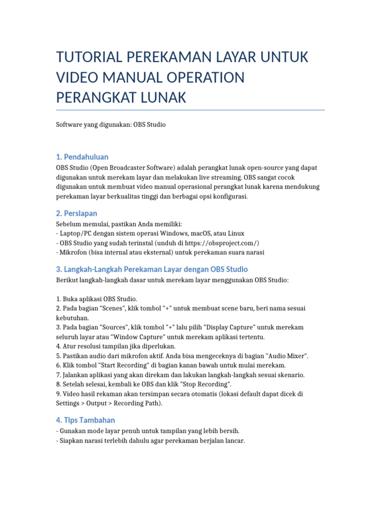 Tutorial Perekaman Layar OBS Studio | PDF