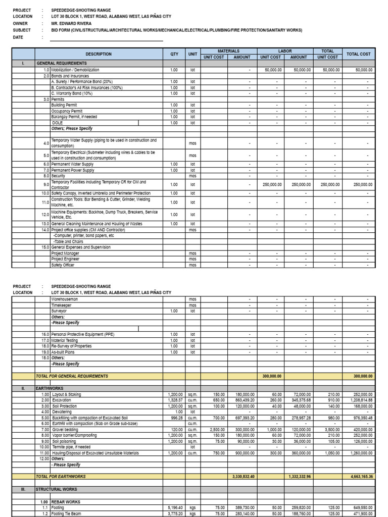 Speededge General Construction Bid Form Draft | PDF | Building ...