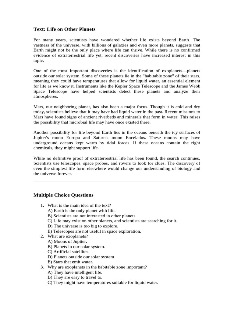 Text: Life On Other Planets | PDF | Extraterrestrial Life | Exoplanet