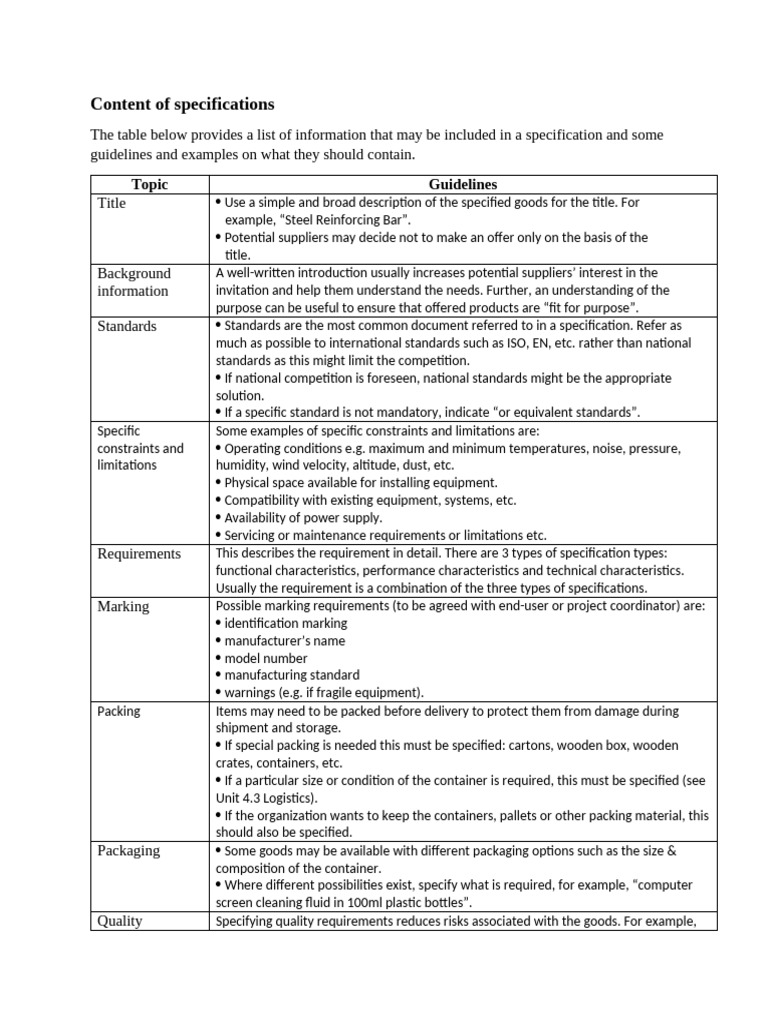 Assignment 2 BPLM I Content of Specifications | PDF | Specification ...