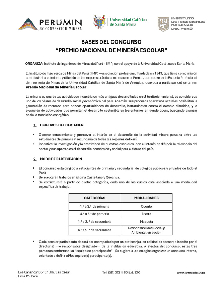 Bases Del Concurso Pnme Pm37 Pdf Perú