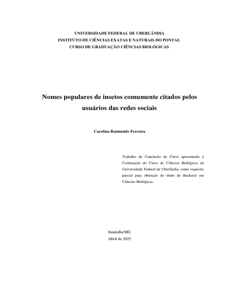 Nomes Populares de Insetos em Redes Sociais | PDF | Taxonomia (Biologia ...