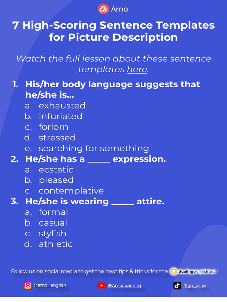 7 High-Scoring Sentence Templates For Picture Description | PDF