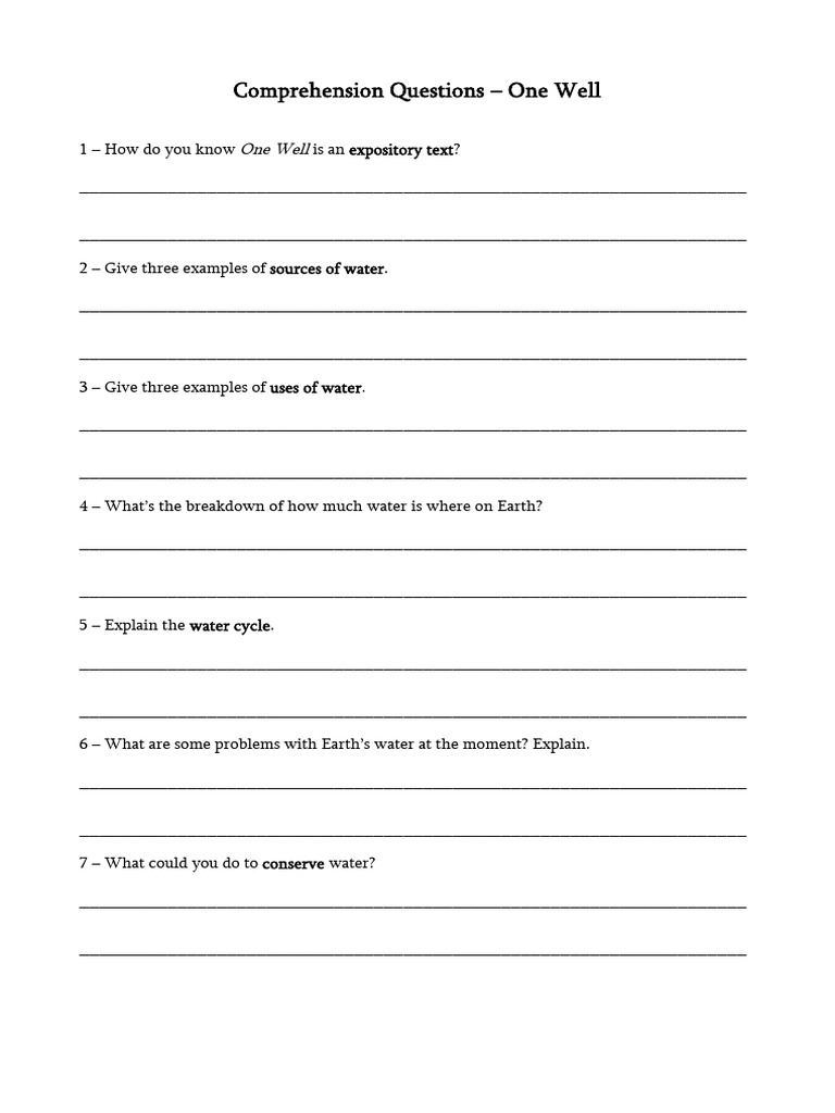 Comprehension Questions for One Well | PDF