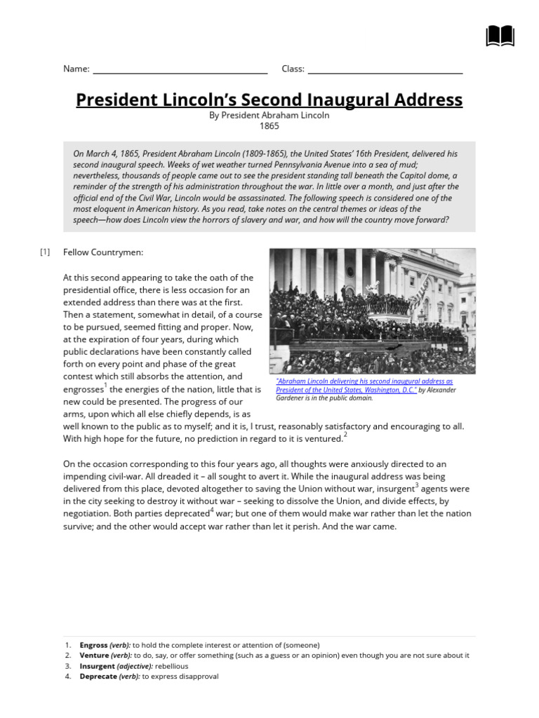 Lincoln's Second Inaugural Address Analysis | PDF | Abraham Lincoln ...