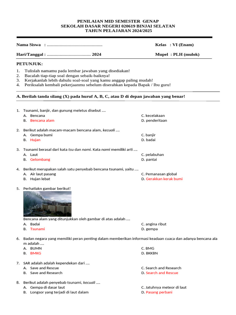 Soal PLH Kls 6 Semester Genap | PDF