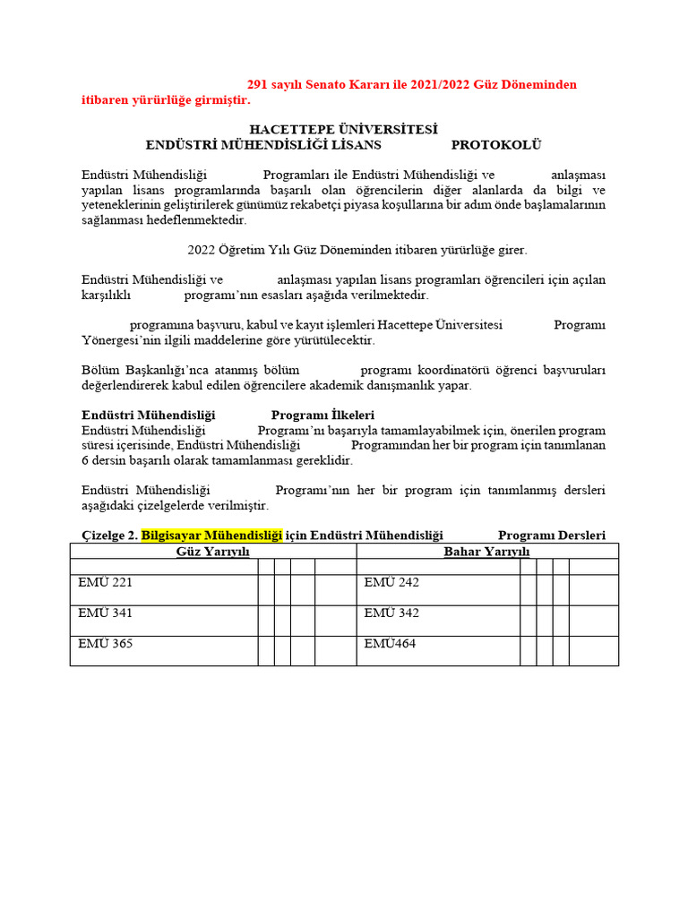 Endustri Muhendisligi Bolumu Bilgisayar Muhendisligi Bolumu Protokolu | PDF