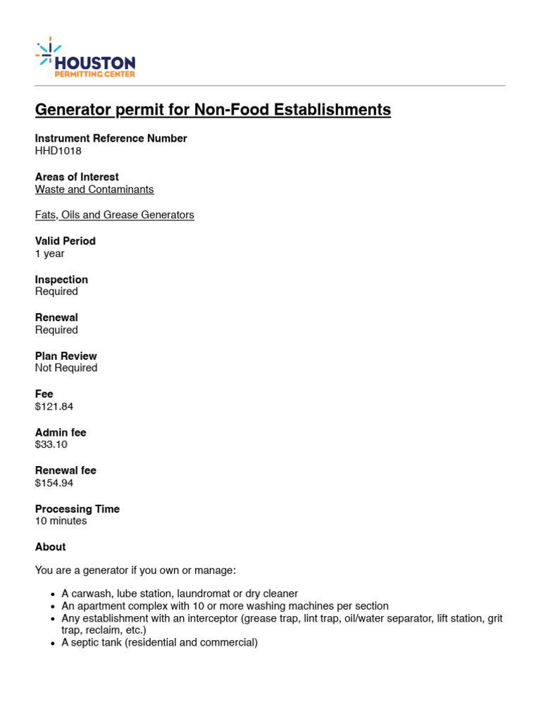 Generator Permit For Non-Food Establishments | PDF | Payments | Visa Inc.
