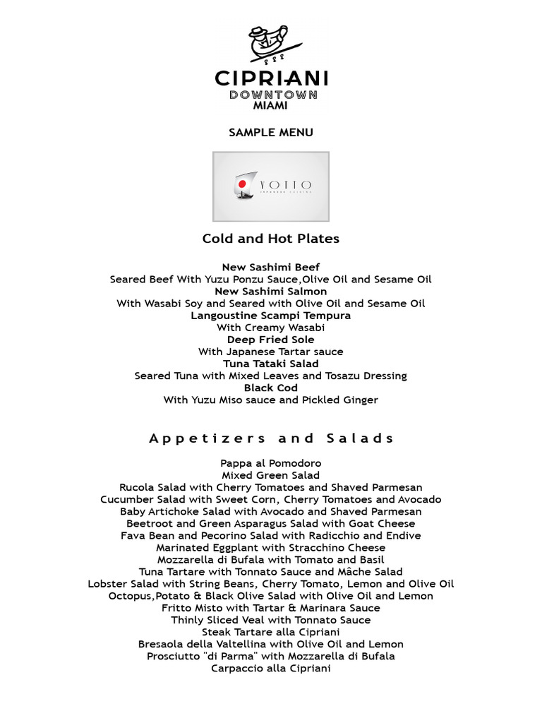 Cipriani Miami Sample Menu | PDF | Salad | Sauce