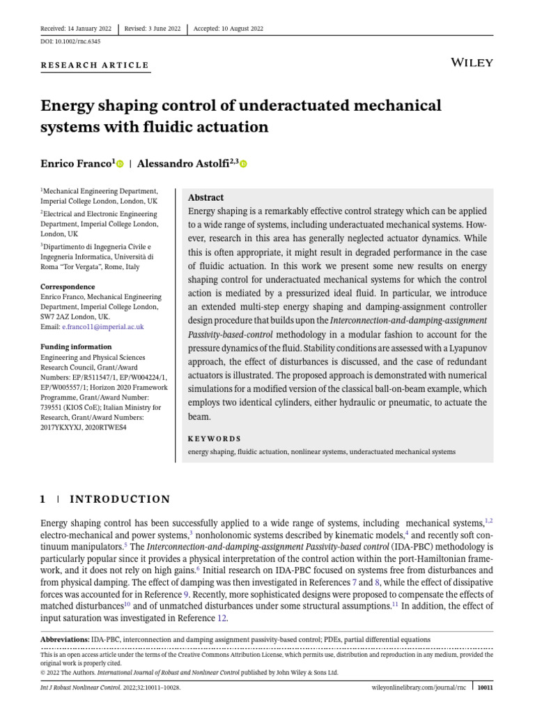 Energy_shaping_control_of_underactuated_mechanical | PDF | Actuator | Partial Differential Equation