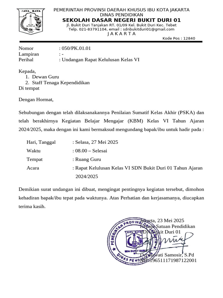 Undangan Rapat Kelulusan kelas VI | PDF
