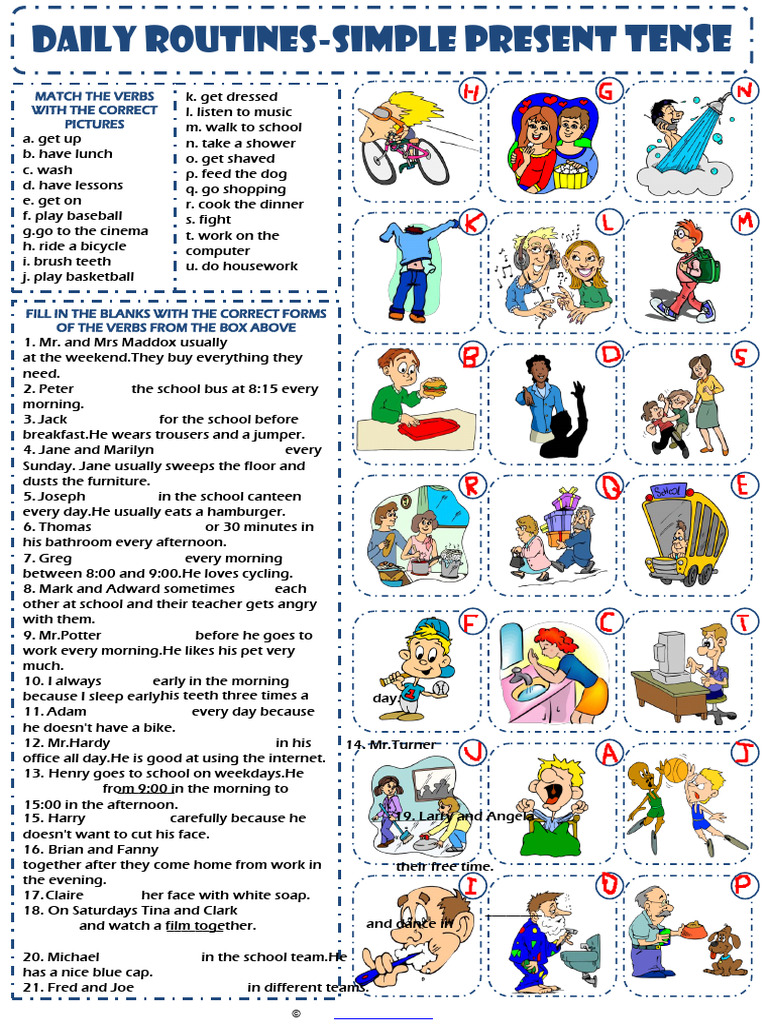 Present Simple Daily Routines Esl Printable Gap Fill Exercise Worksheet ...
