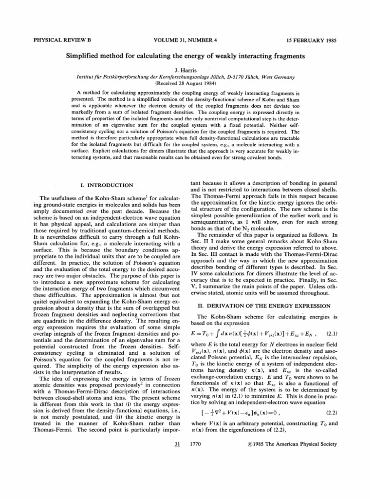 Harris, J. (1985) - "Simplified Method For Calculating The Energy of ...