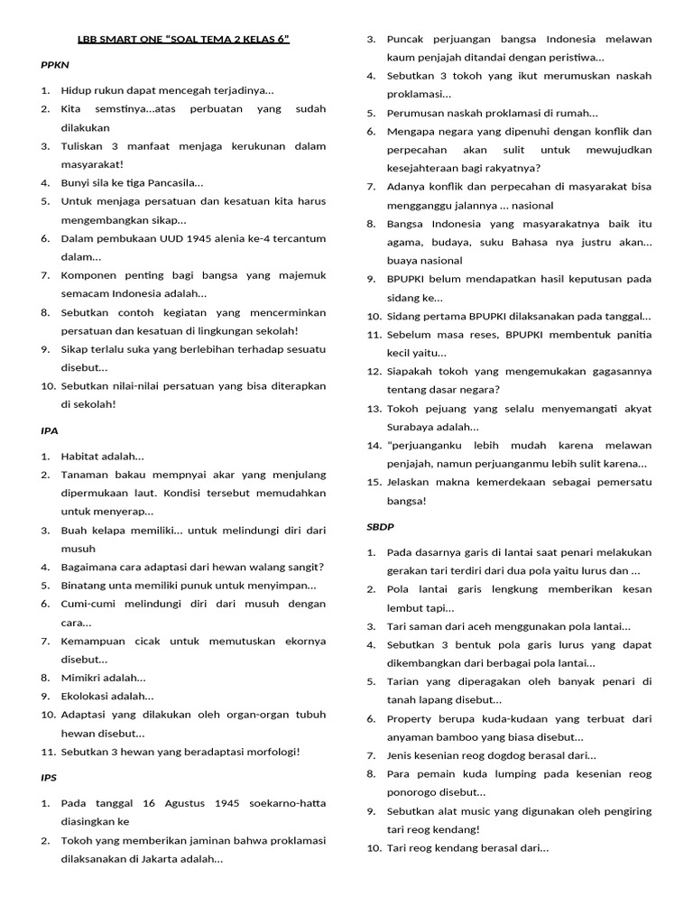 Soal Tema 2 Kelas 6 | PDF