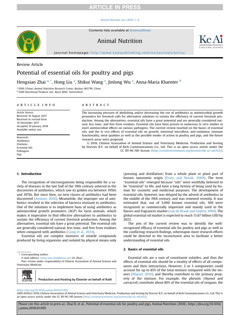 Potential of Essencial Oils For Poultry and Pigs (Mono) | PDF ...