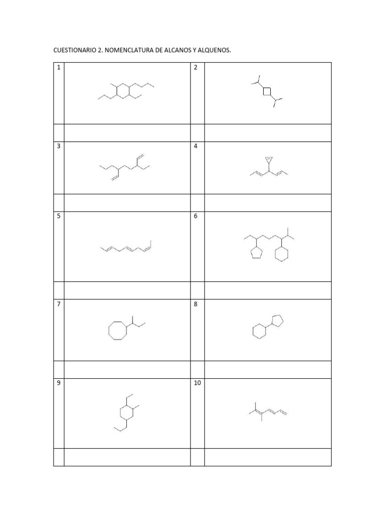 Ejercicios Nomenclatura de Alcanos y Alquenos | PDF