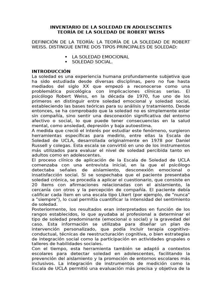 Teoría de la Soledad en Adolescentes | PDF | Soledad | Las emociones