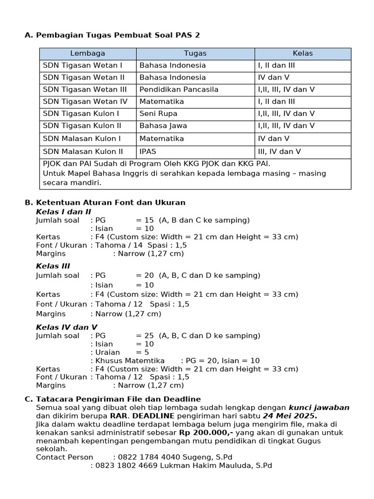 Pembagian Tugas Pembuatan Soal PAS 2 | PDF