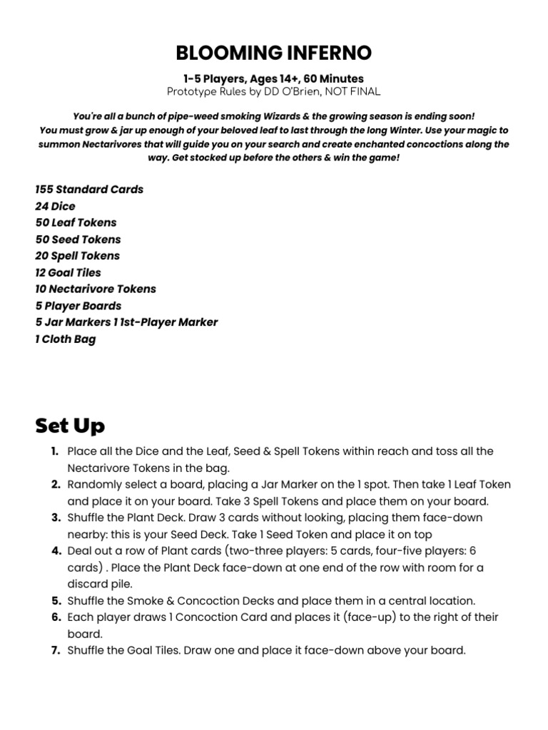 BLOOMING INFERNO RULES-PTNW Prototype Submission | PDF | Ephemera | Tabletop Games