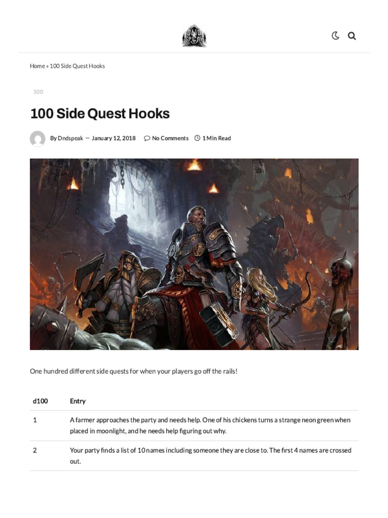 100 Side Quest Hooks - Dndspeak | PDF